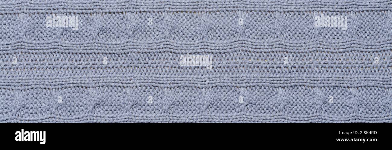 Texture of grey knitted fabric as background, top view. Banner for ...