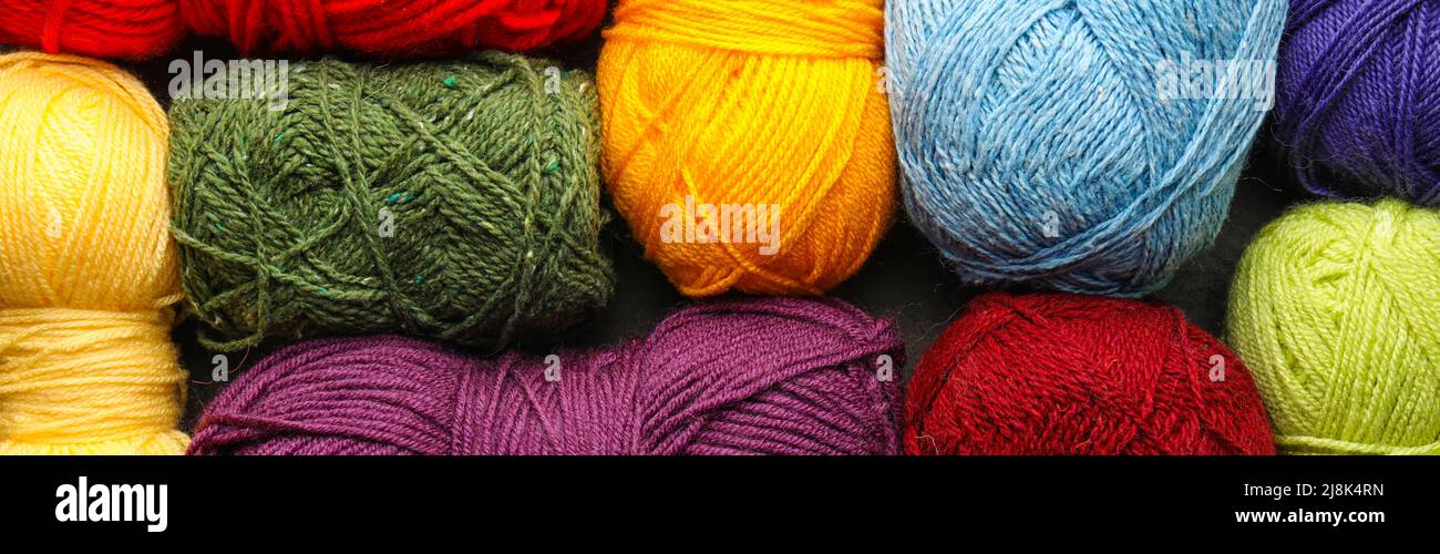 Balls of colorful knitting yarns as background. Banner for design Stock ...