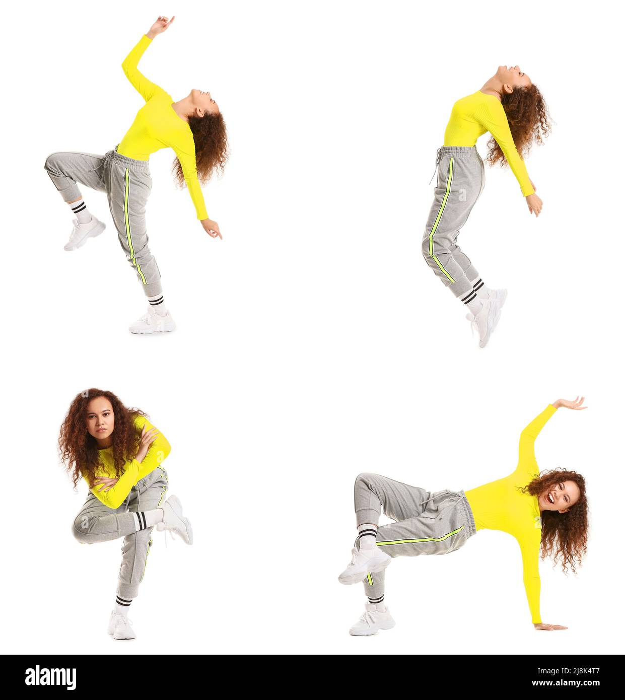 Set of female African-American hip-hop dancer on white background Stock ...