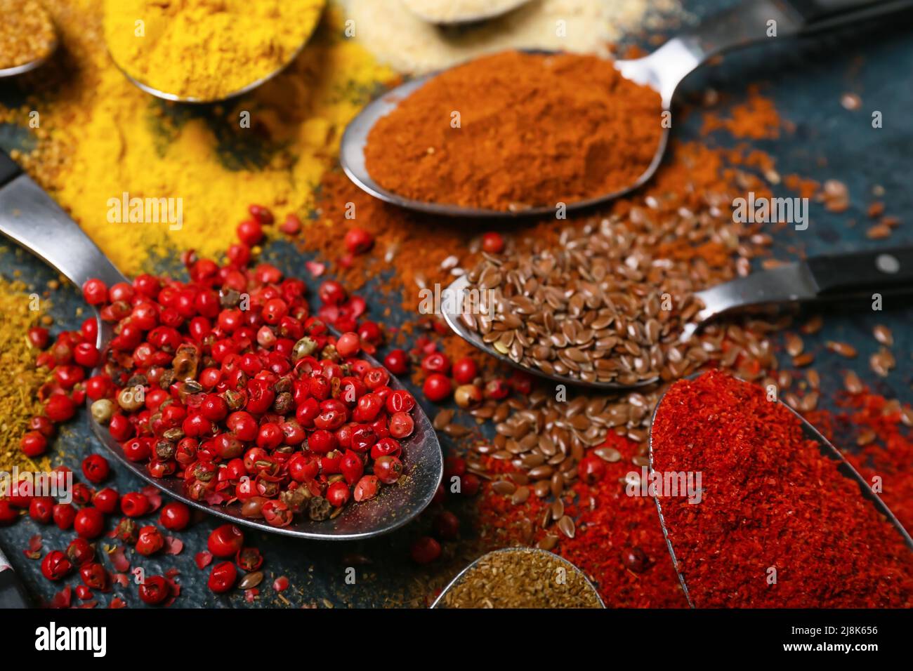 Set of aromatic spices on dark background, closeup Stock Photo - Alamy