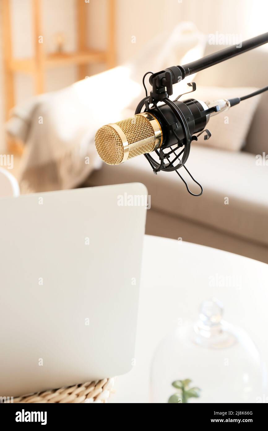 Modern professional microphone in light room Stock Photo - Alamy