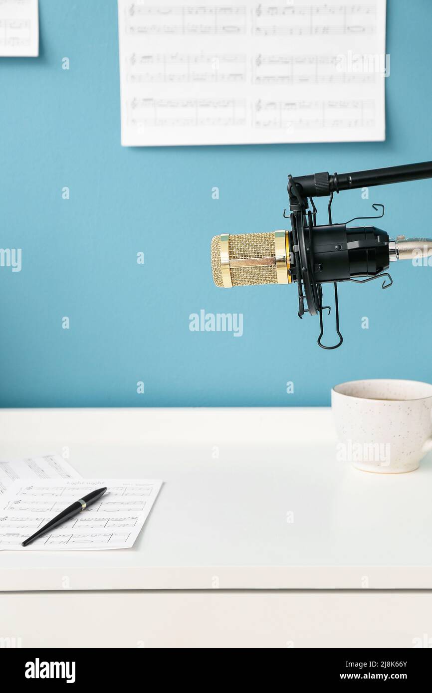 Stand with professional microphone near composer's workplace Stock ...