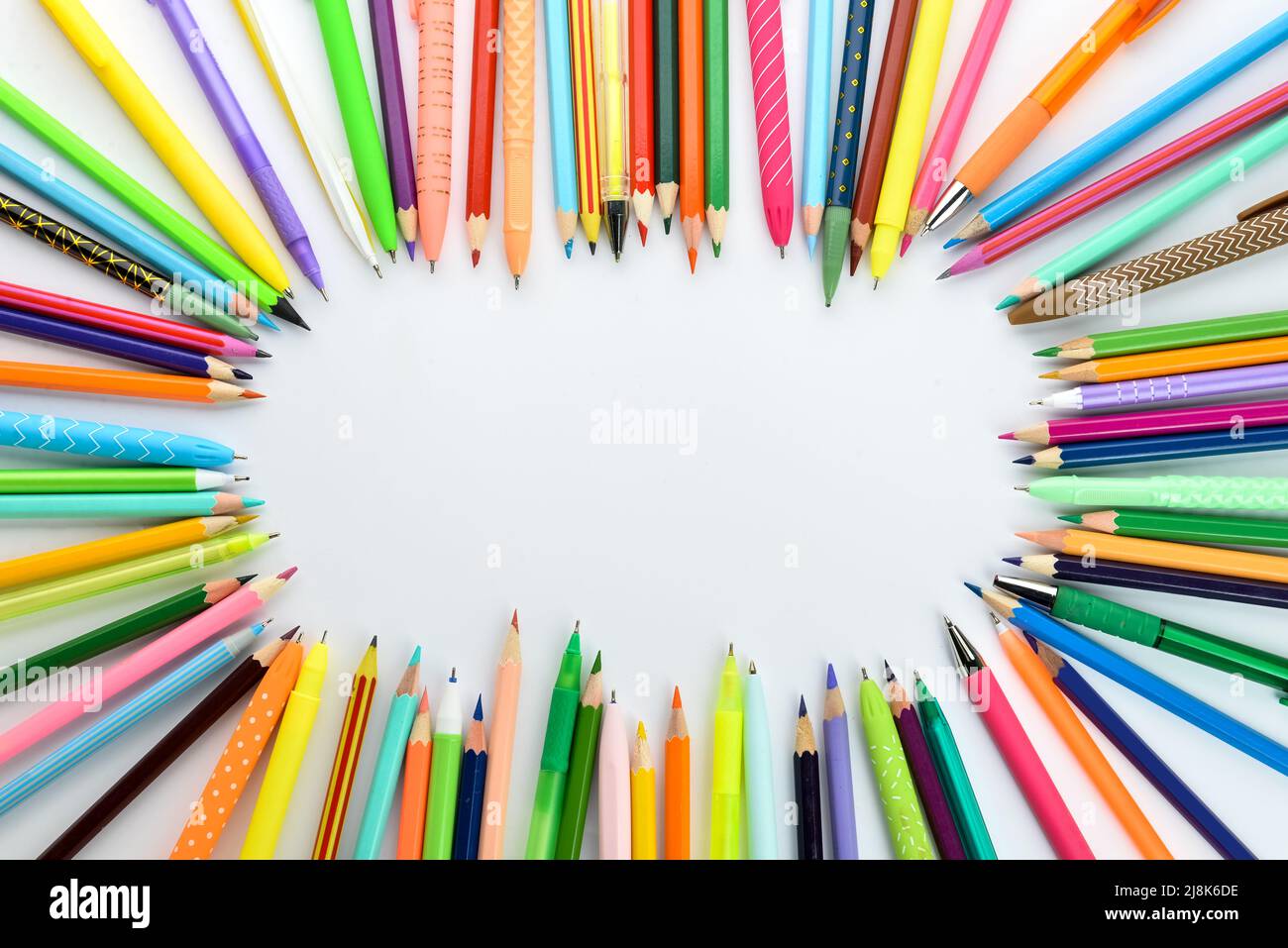 Frame made of colorful pencils on white background Stock Photo - Alamy