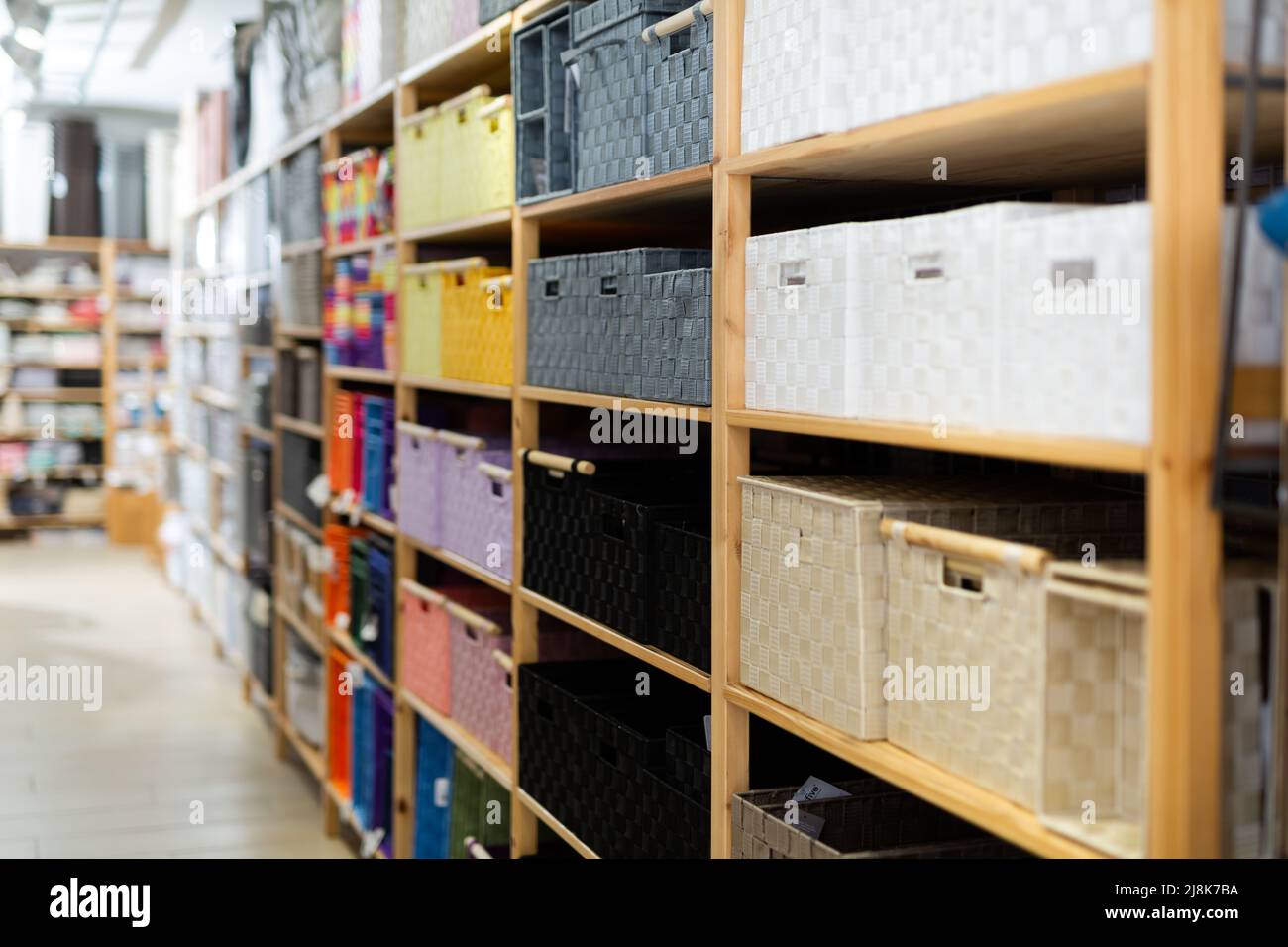 Storage boxes and baskets in home furnishings store Stock Photo - Alamy