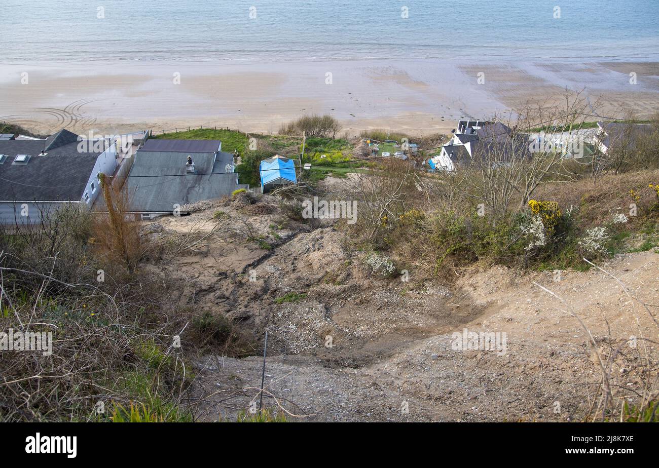 Landslide at Nefyn beach, Gwynedd, North Wales Featuring: Atmosphere ...