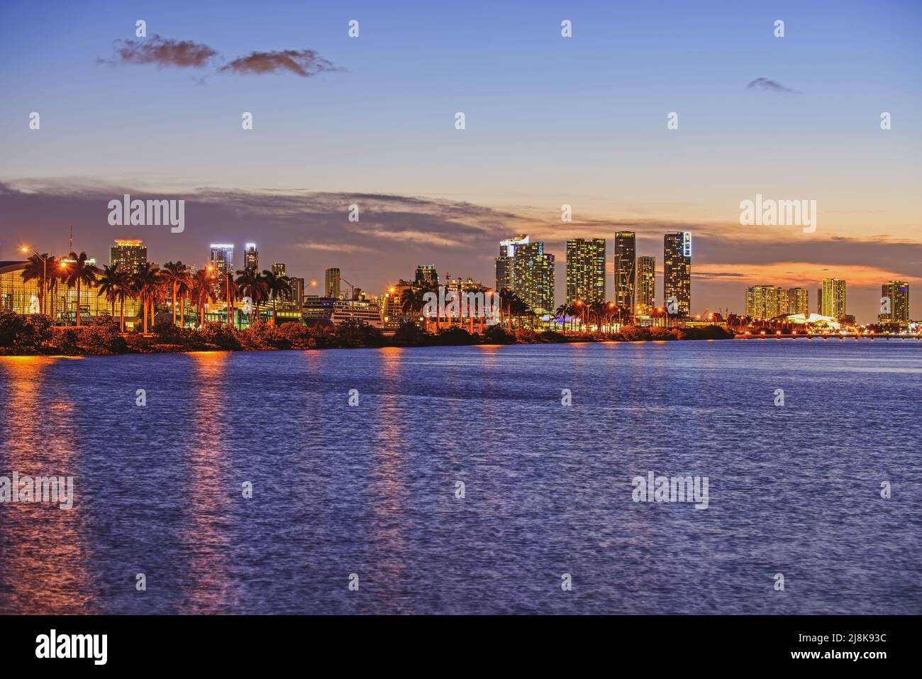 Miami city night. City of Miami, night panorama of downtown business ...