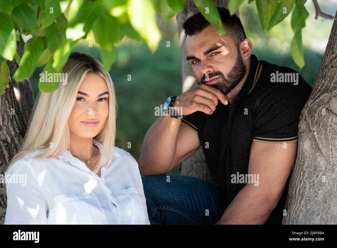 Outdoor Portrait of Young Beautiful Happy Smiling Couple Where Girl is ...