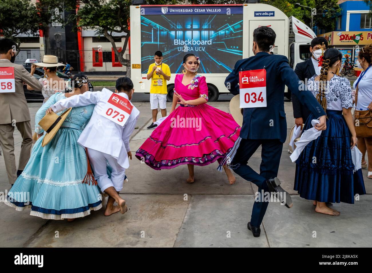 Young Peruvian Dancers Practise The Marinera Dance Before Taking Part ...