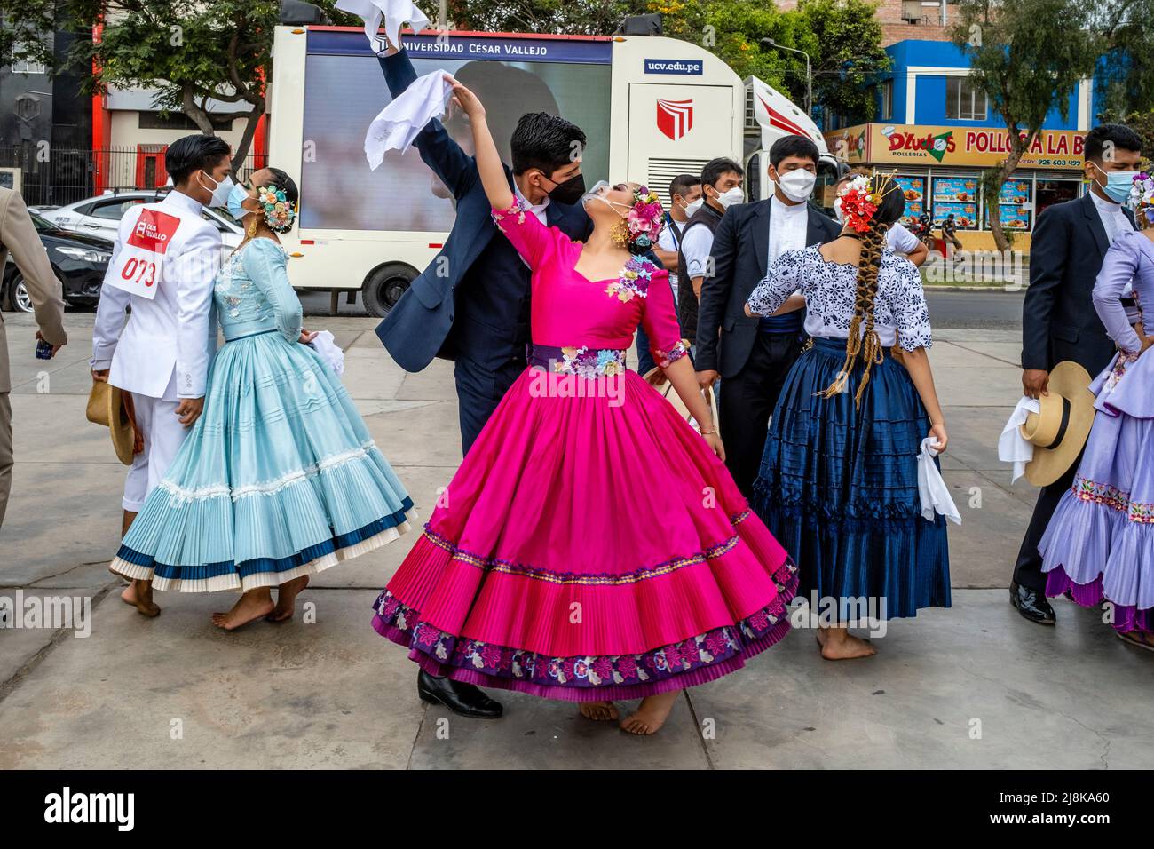 Young Peruvian Dancers Practise The Marinera Dance Before Taking Part ...