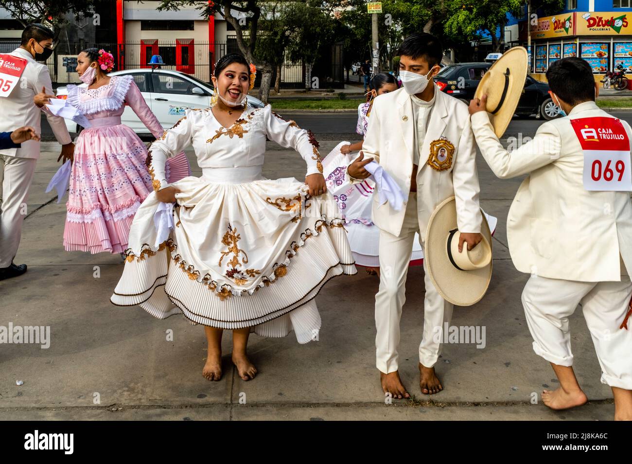 Young Peruvian Dancers Practise The Marinera Dance Before Taking Part ...