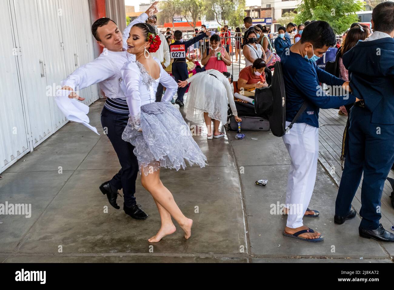 Young Peruvian Dancers Practise The Marinera Dance Before Taking Part ...