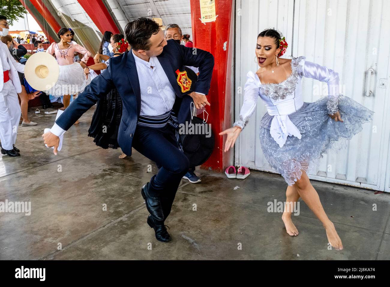 Young Peruvian Dancers Practise The Marinera Dance Before Taking Part ...