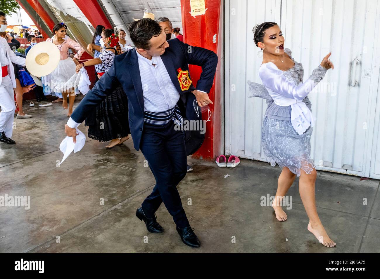Young Peruvian Dancers Practise The Marinera Dance Before Taking Part ...