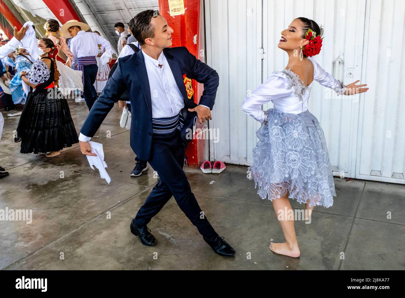 Young Peruvian Dancers Practise The Marinera Dance Before Taking Part ...