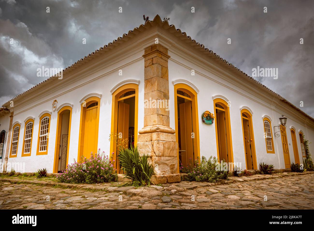 Detail of old historical building of the Paraty, Brazil, founded in ...