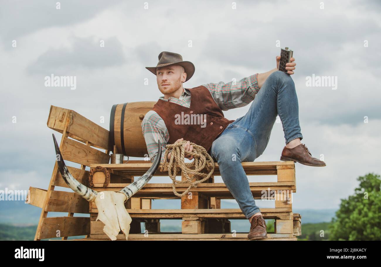 Guy cowboy. Owner of ranch. Farm worker and farming concept. Handsome ...