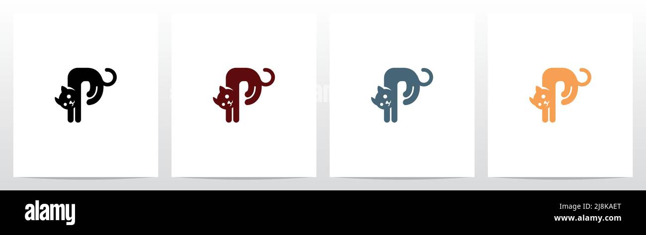 Cat Stretching Letter Logo Design P Stock Vector Image & Art - Alamy