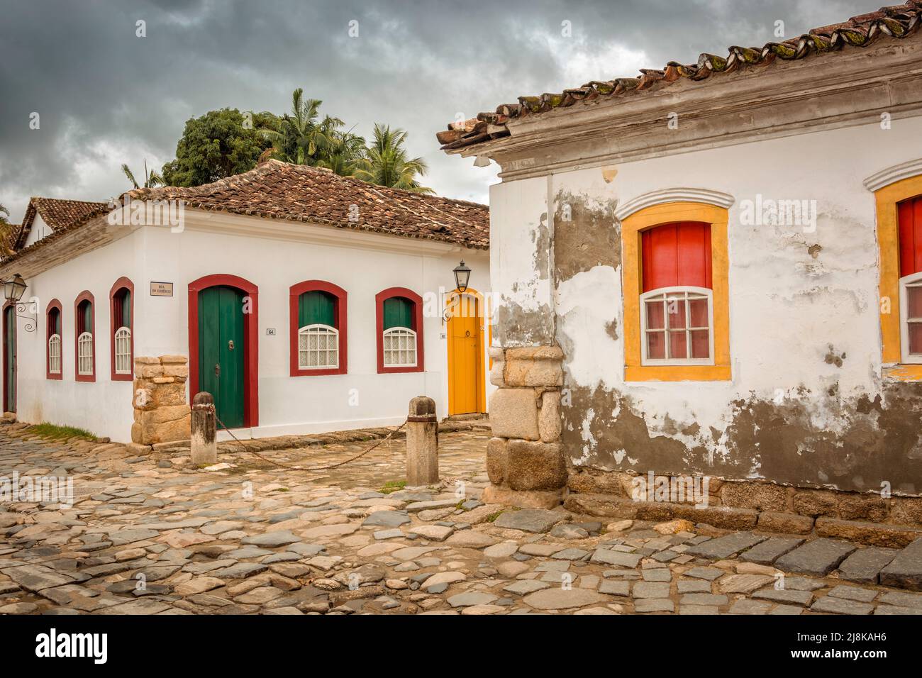 Detail of old historical building of the Paraty, Brazil, founded in ...