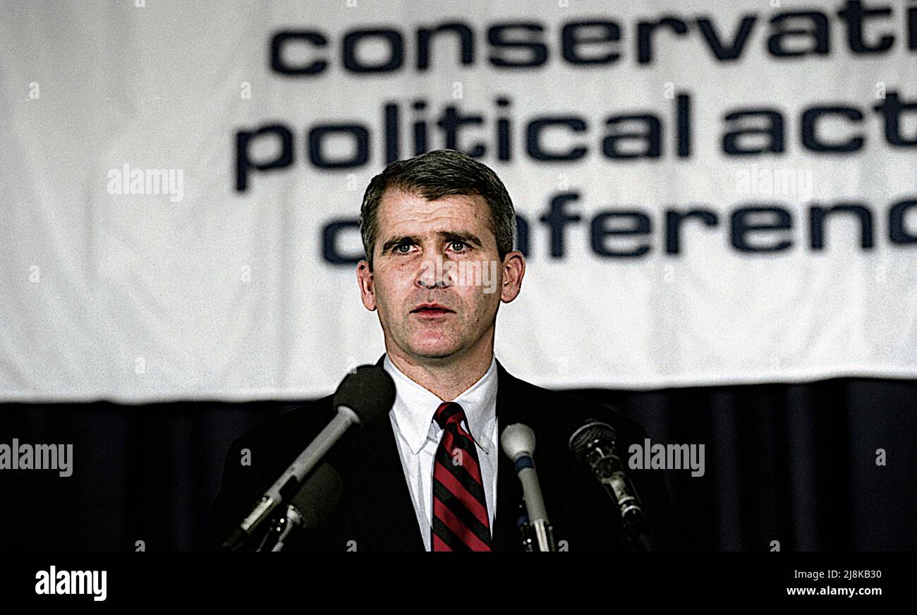 WASHINGTON, DC - FEBRUARY 19, 1992 Lt. Colonel Oliver North addresses ...