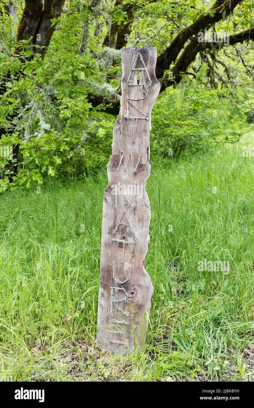 A sign at the entrance to the Art in Nature show at the Wildflower ...