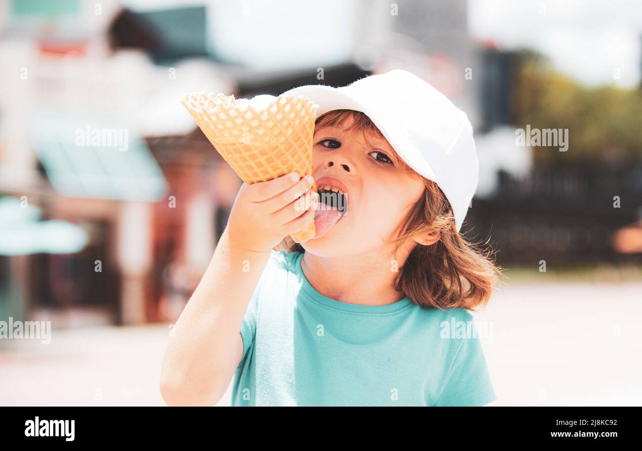 Ice cream child. Funny kids eating ice cream on the street Stock Photo ...