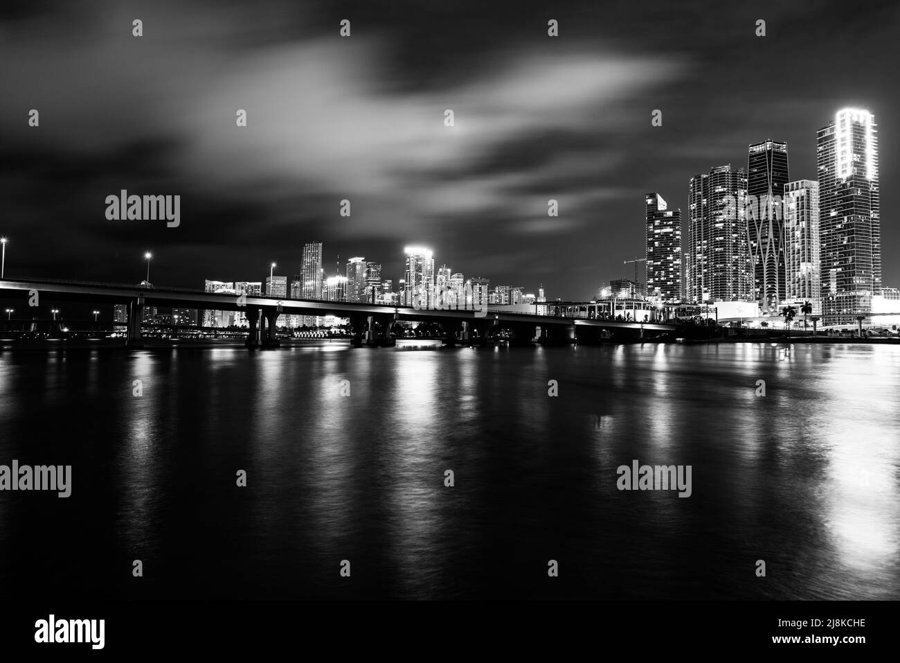 Miami. Bayside Miami Downtown MacArthur Causeway from Venetian Causeway ...