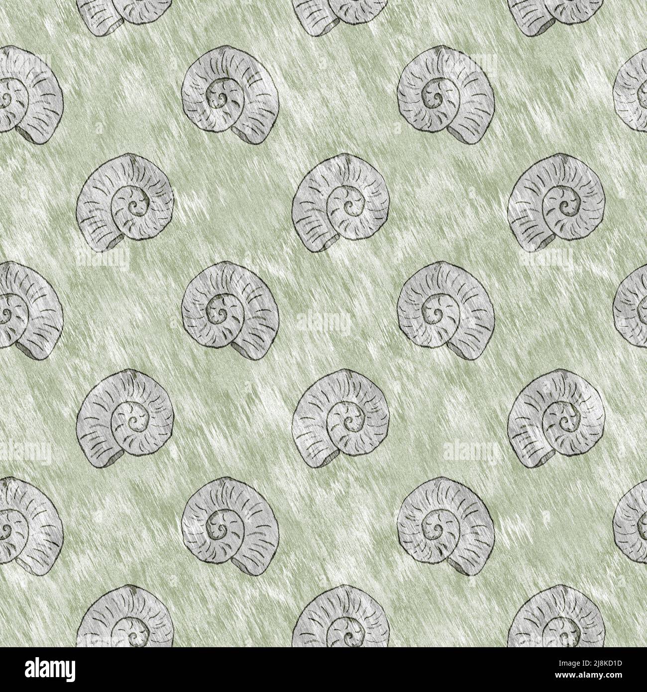Green hand drawn ammonite fossil seamless pattern. Gender Neutral ...