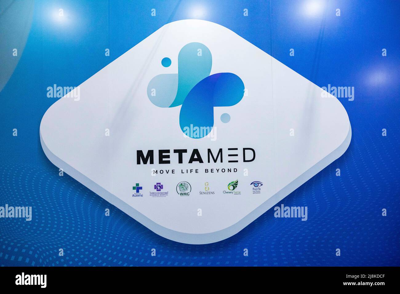 Bangkok, Thailand. 15th May, 2022. A Meta Med logo is displayed at the ...