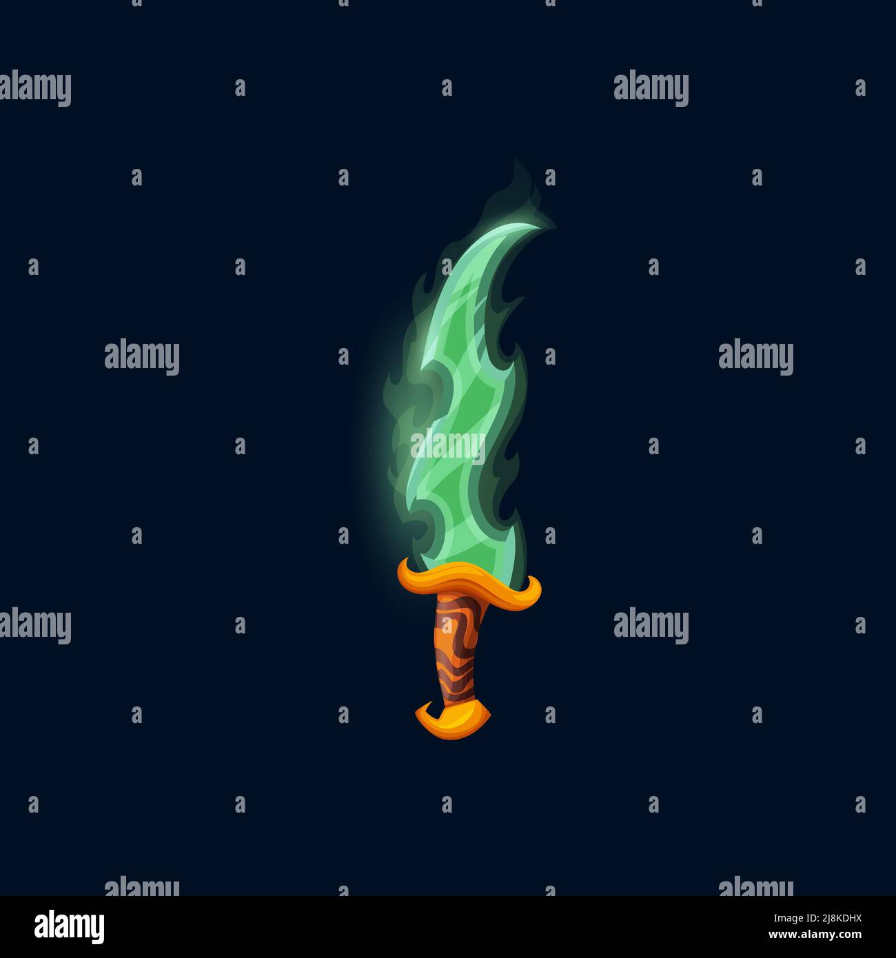 Fantasy elvish magic sword with green wavy blade covered with magician ...