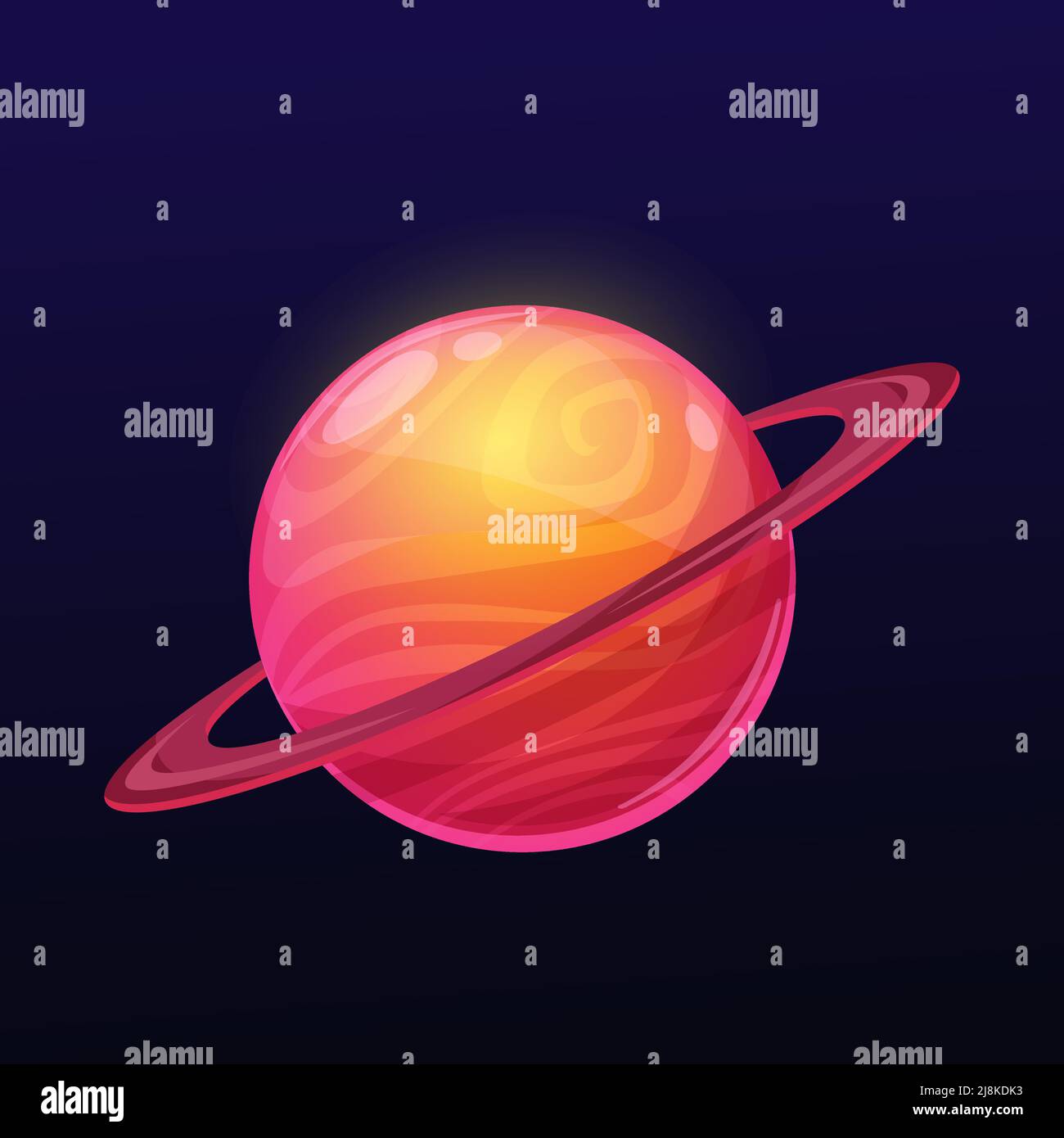 Red glossy space planet with long ring, vector fantasy galaxy universe ...