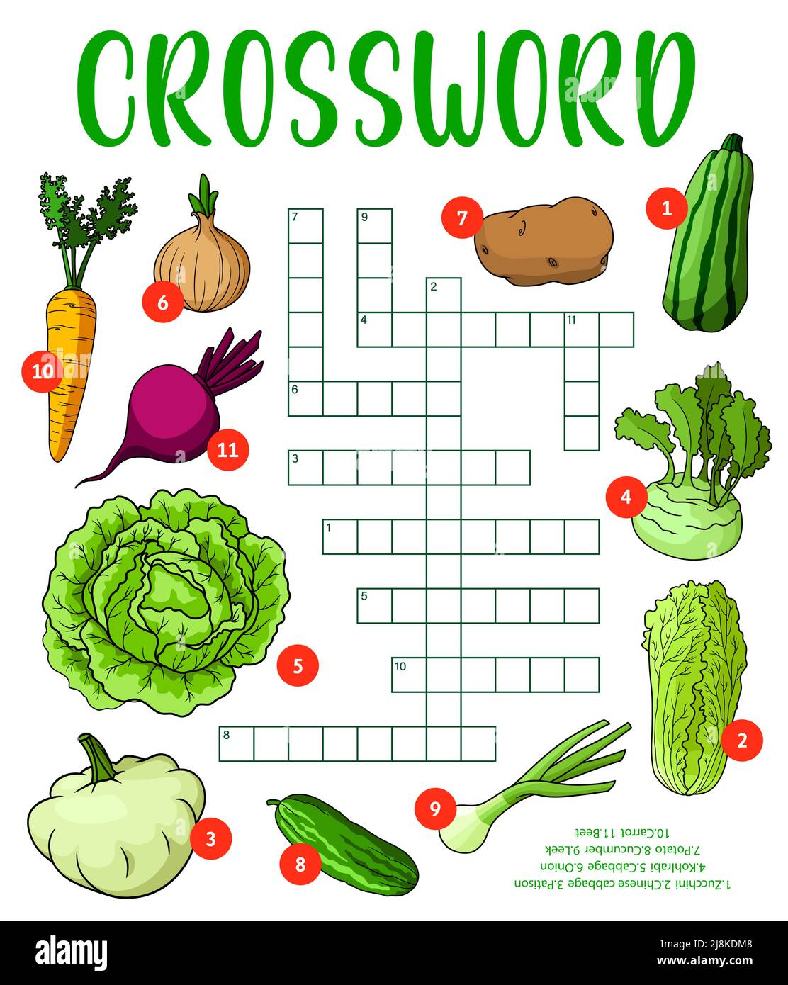 Cartoon raw farm isolated vegetables on crossword puzzle worksheet ...