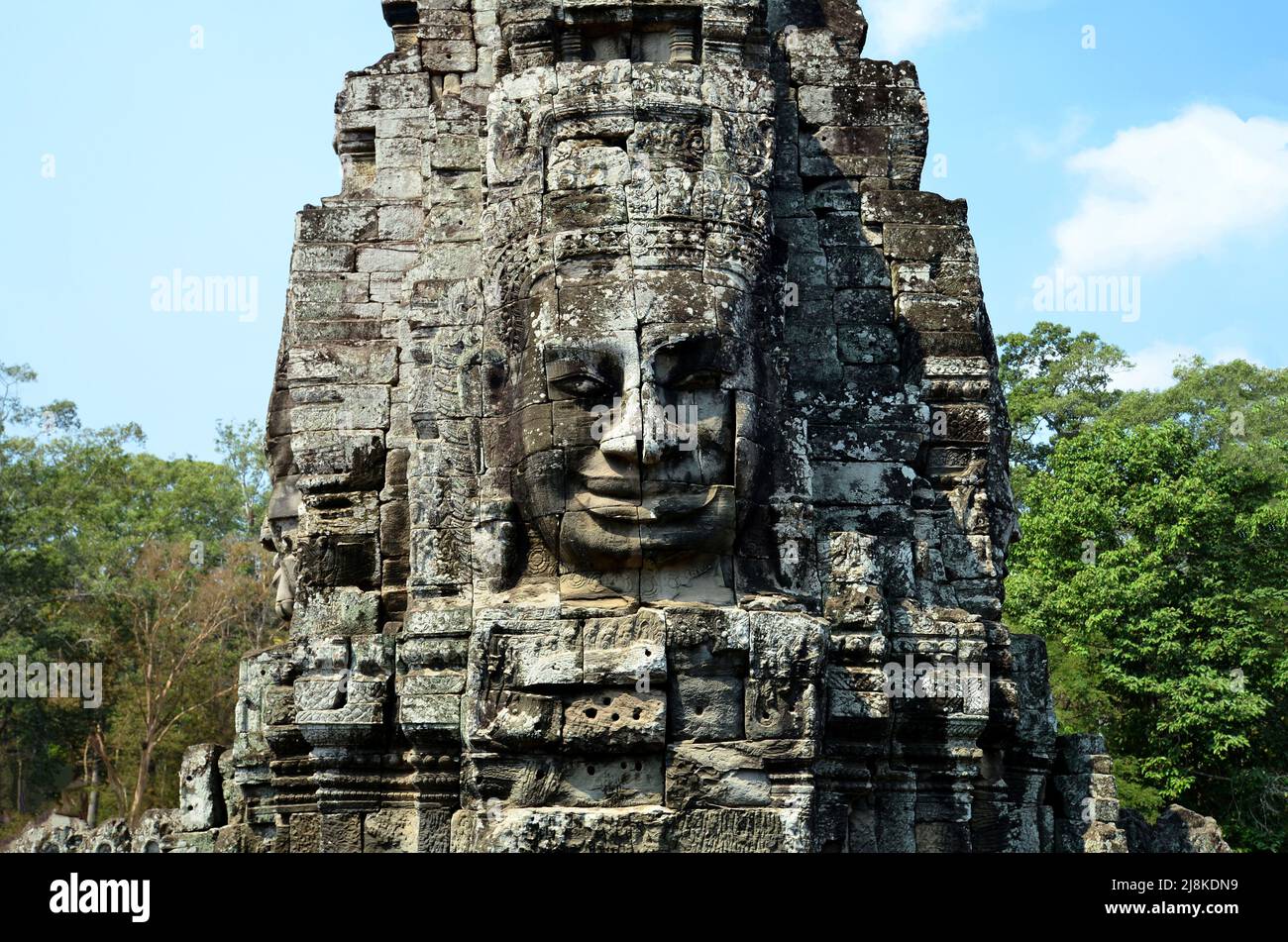 Cambodia. Angkor Wat. Ruins Bayon temple in Angkor Thom. Stone Faces Of ...