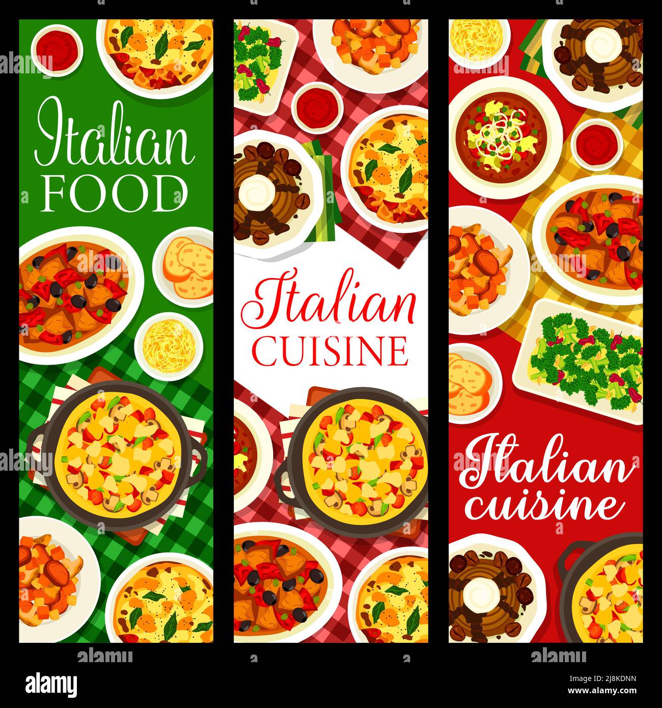 Italian cuisine meals banners. Mushroom omelette Frittata, vegetable ...