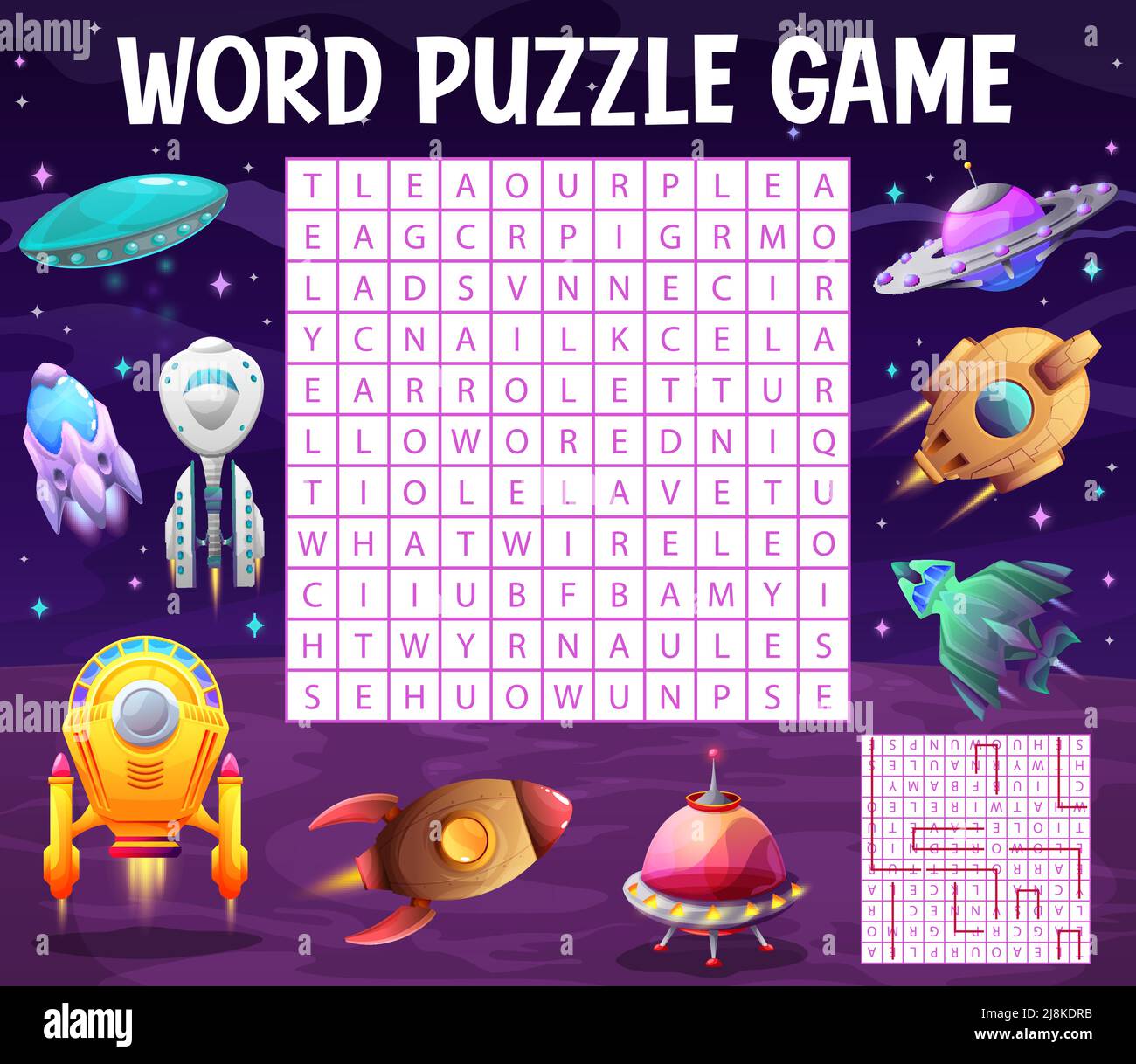 Find starship, UFO and spaceship colors word search puzzle quiz game ...