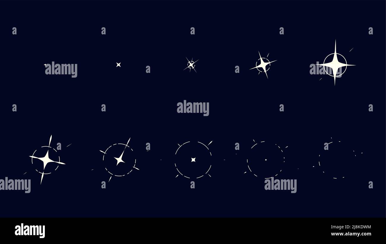 Animated shine effect, animation of blast fx game sprite. Vector star ...