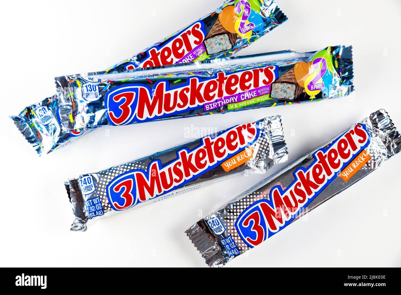 3 Musketeers candy bars isolated on a white background Stock Photo - Alamy