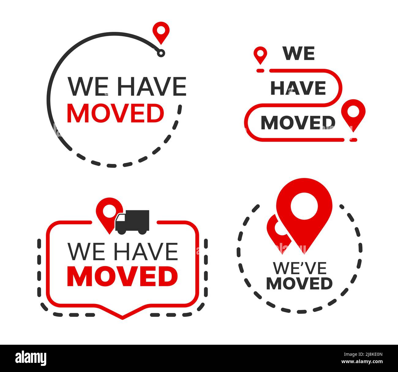 Have move icon, we have moved sign. Isolated vector emblems with map ...