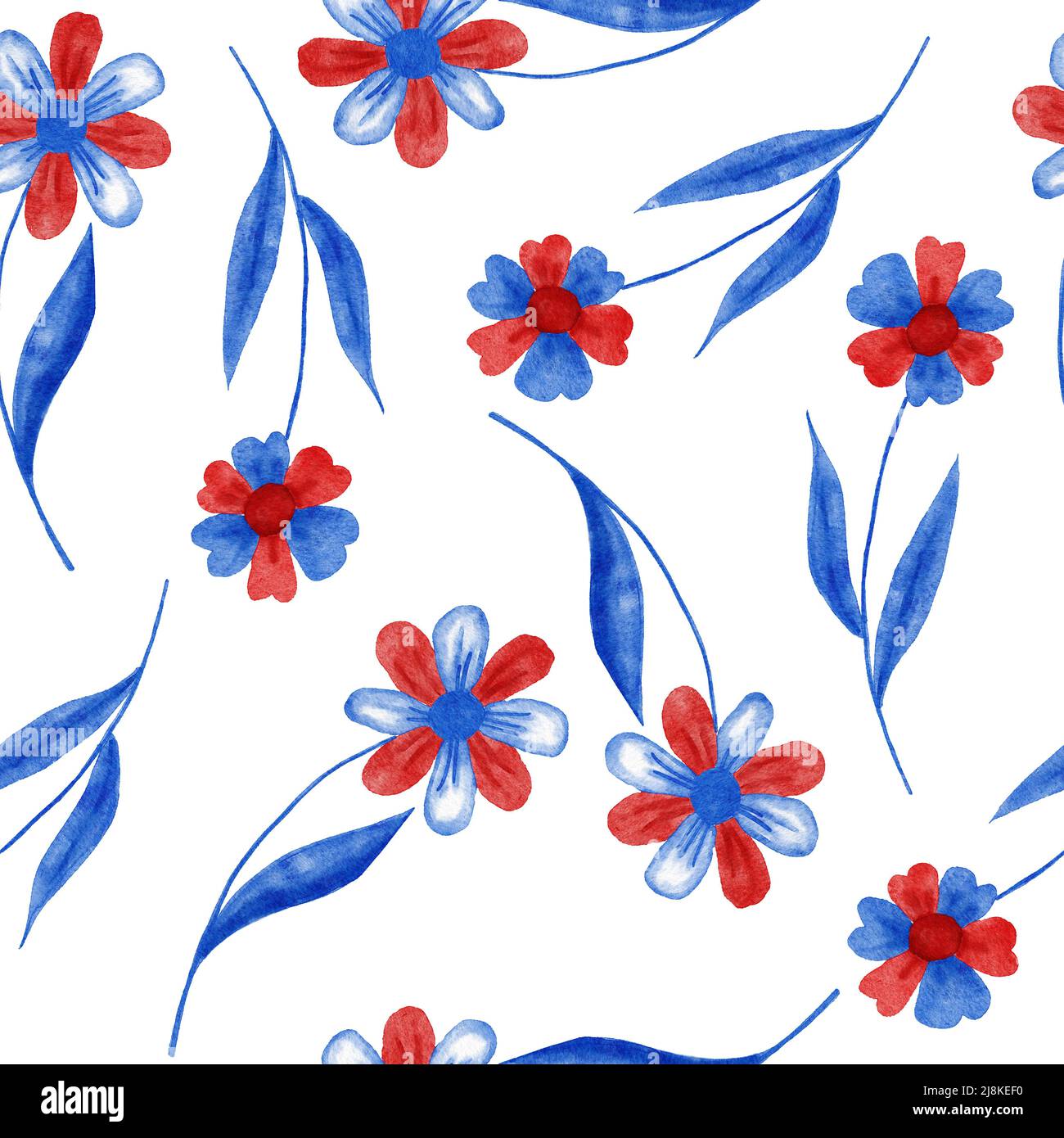 Watercolor hand drawn seamless patriotic american pattern with 4th of ...