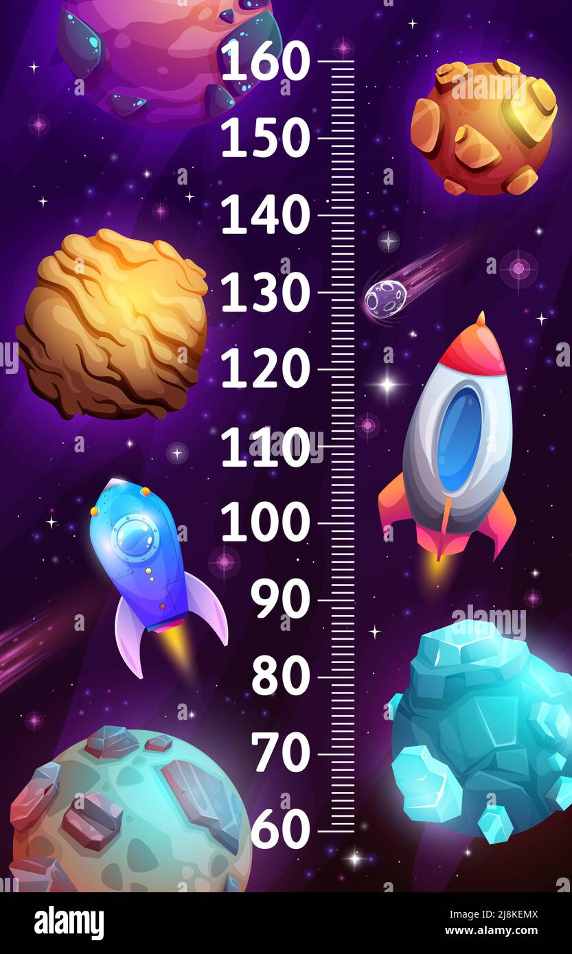 Galaxy space rockets and planets. Kids height chart. Children growth ...