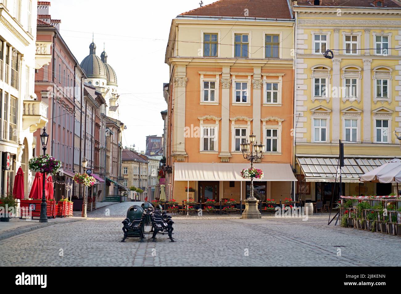 Traditional houses in a pedestrian street in historical Old town of ...