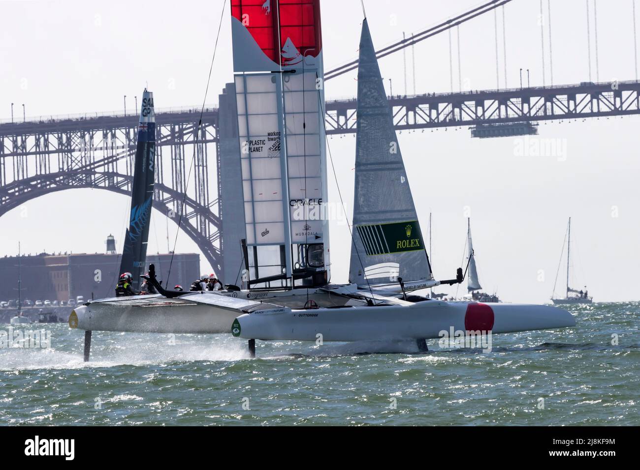 The Japanese team races their F50 catamaran on the waters of San ...