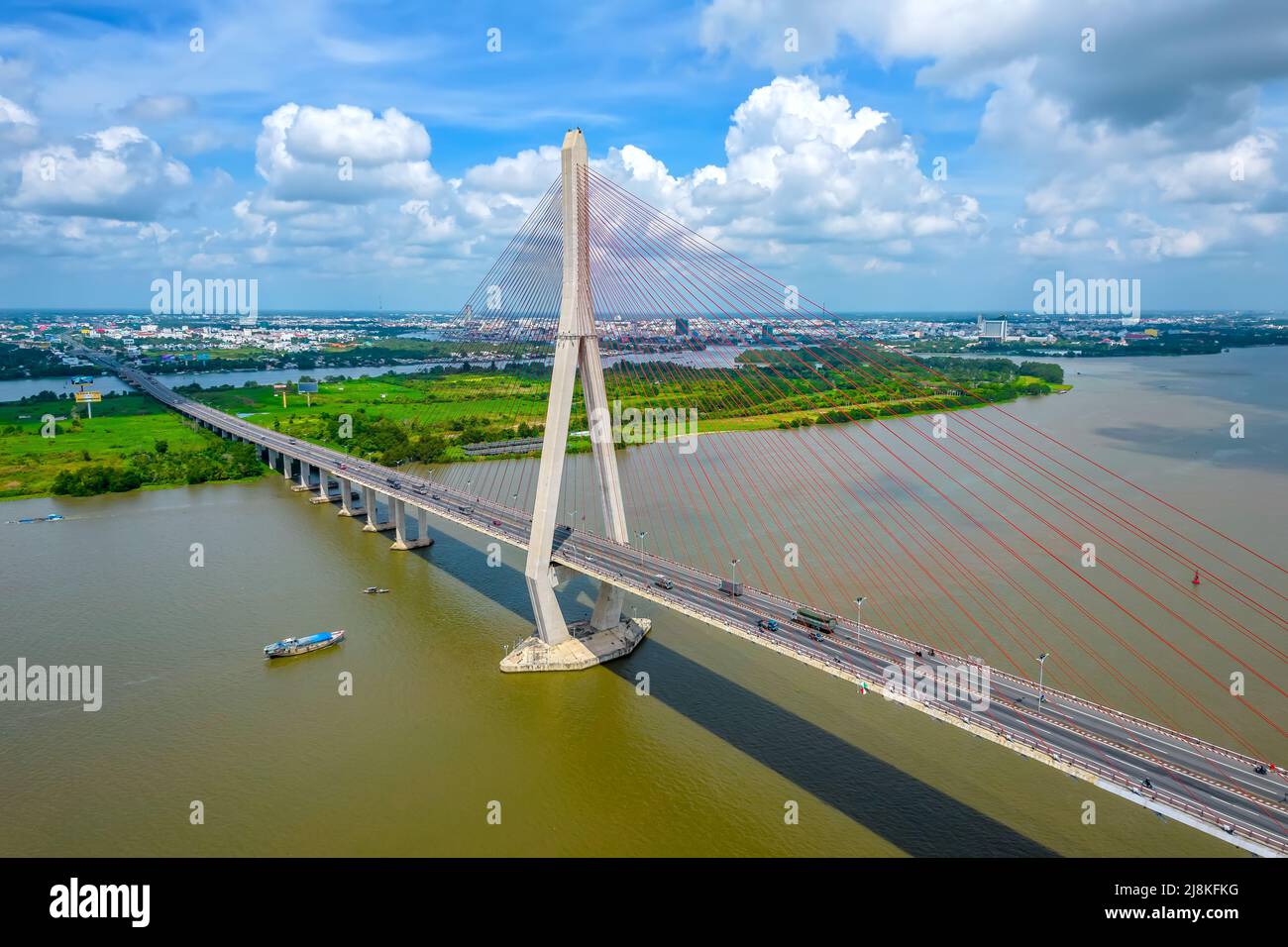 Can Tho bridge, Can Tho city, Vietnam, aerial view. Can Tho bridge is ...