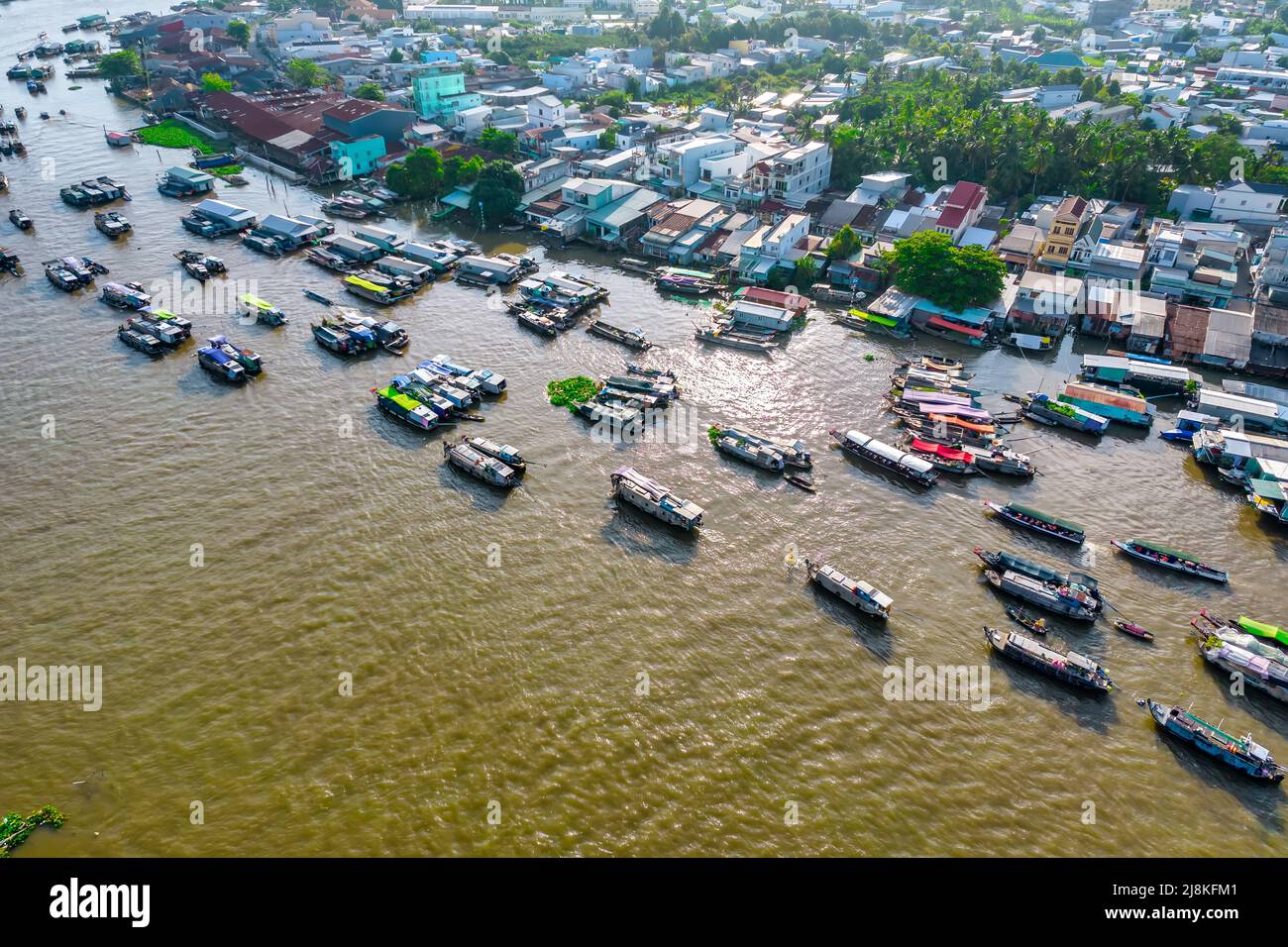 Cai Rang floating market, Can Tho, Vietnam, aerial view. Cai Rang is ...