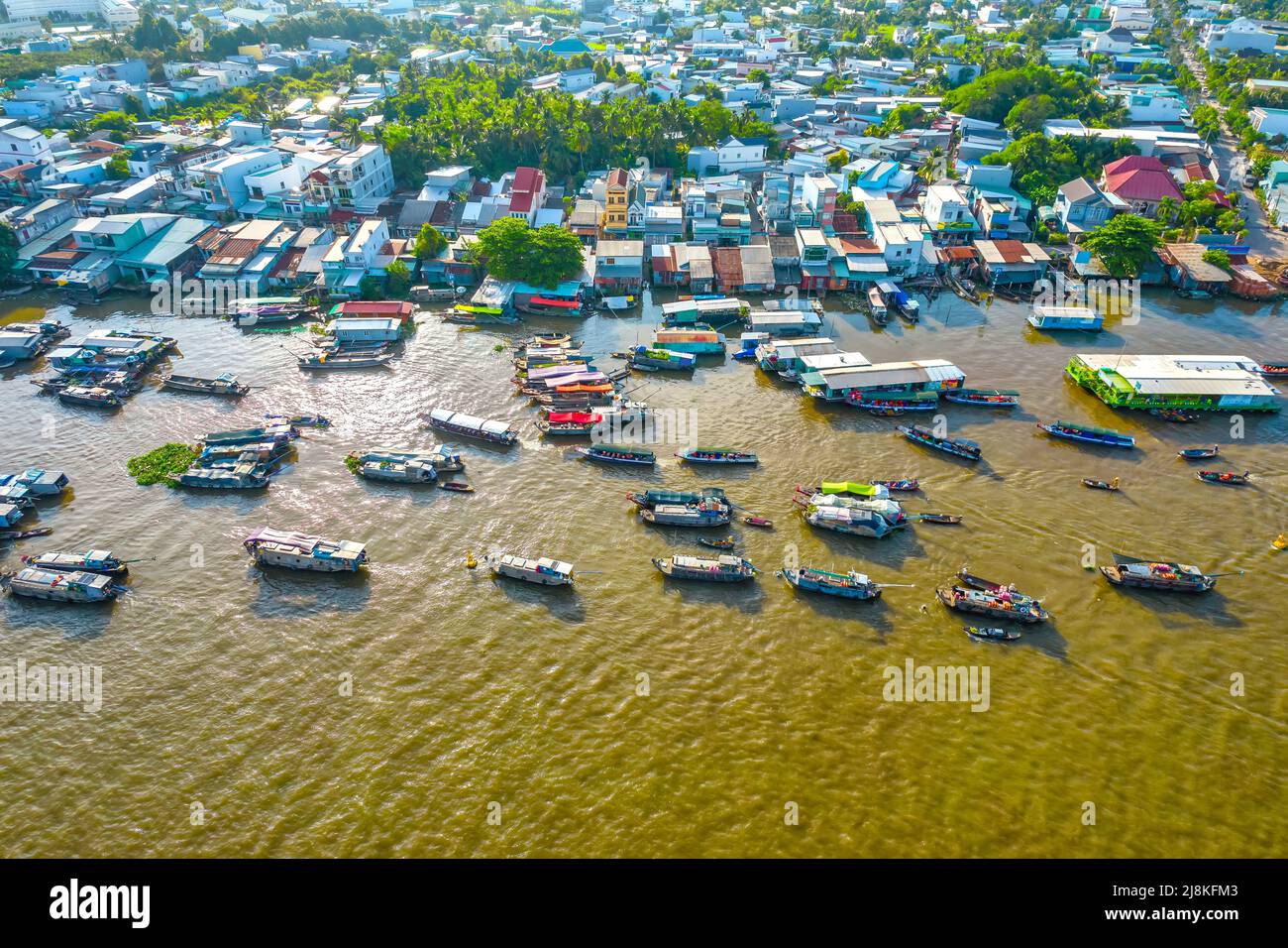 Cai Rang floating market, Can Tho, Vietnam, aerial view. Cai Rang is ...