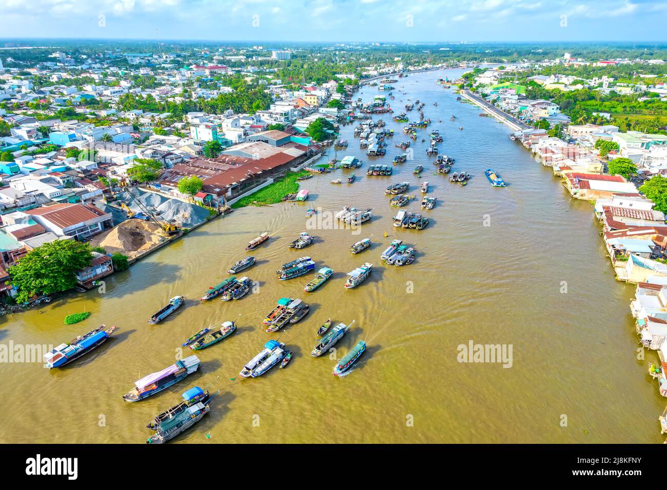 Cai Rang floating market, Can Tho, Vietnam, aerial view. Cai Rang is ...