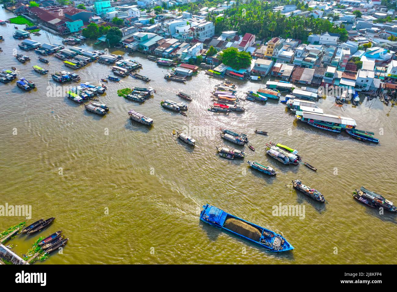 Cai Rang floating market, Can Tho, Vietnam, aerial view. Cai Rang is ...