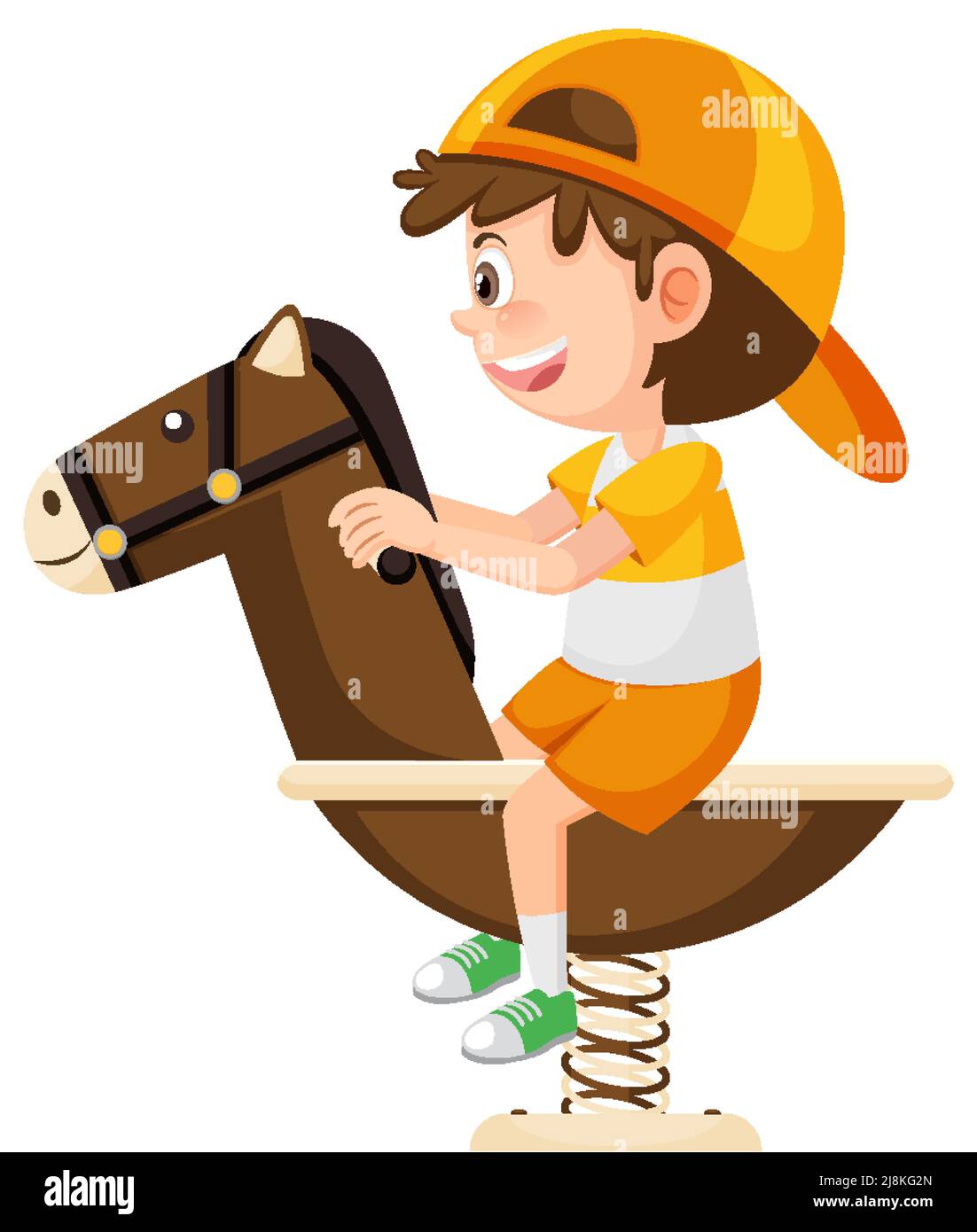 Cartoon boy riding on spring rocking horse illustration Stock Vector ...
