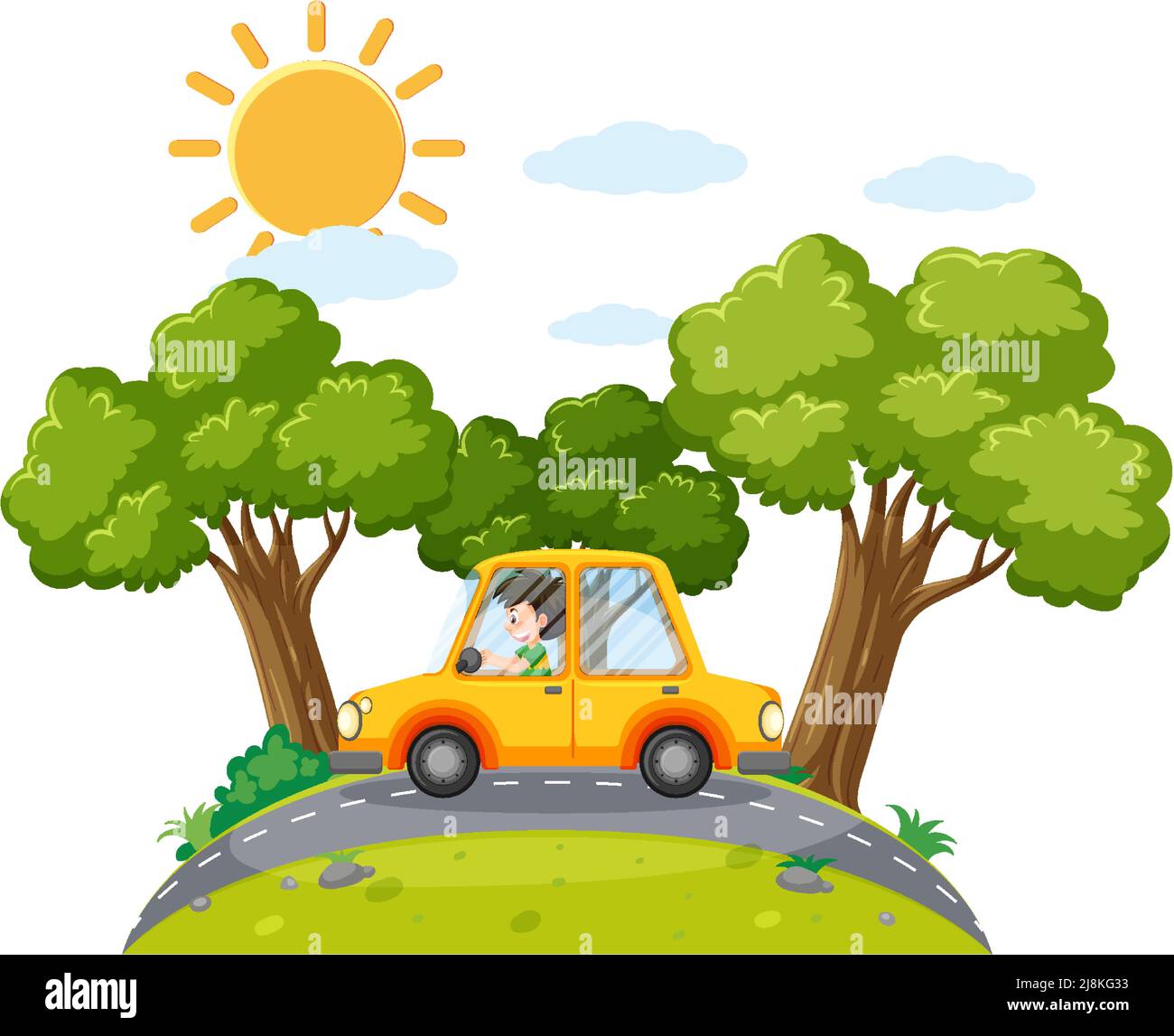 Simple cartoon of man driving a car on the road illustration Stock ...