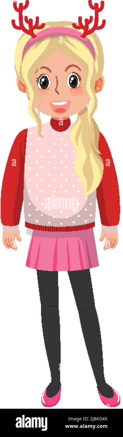 A girl wearing Christmas outfits on white background illustration Stock ...