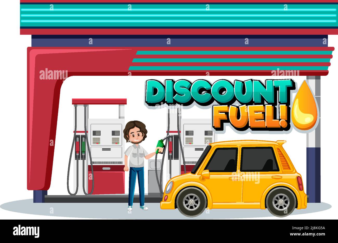 Gas station cartoon scene illustration Stock Vector Image & Art - Alamy